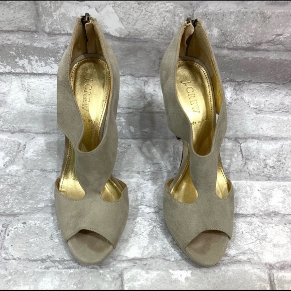 J. Crew | Shoes | Jcrew Alecia Pumice Stone Suede Leather Peep Toe ...